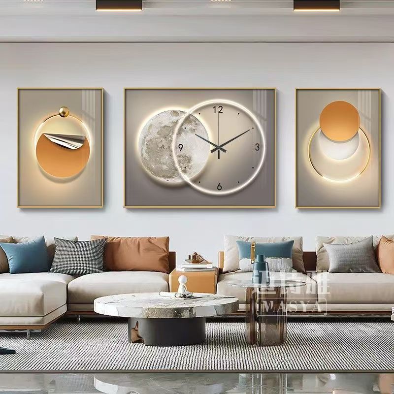 3 pcs set clock mural premium sense triptych decorative painting ...