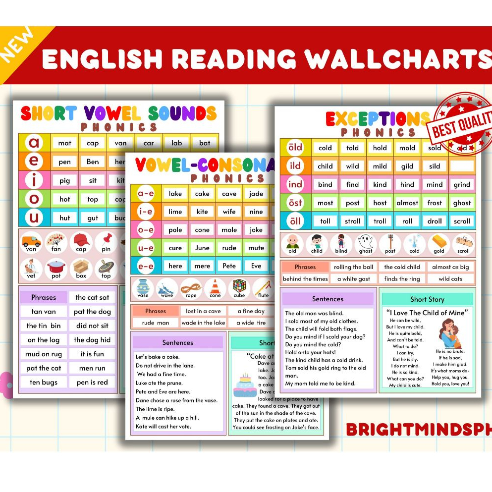 Laminated English Reading Charts SIGHT WORDS and WORD FAMILIES A4 Size ...