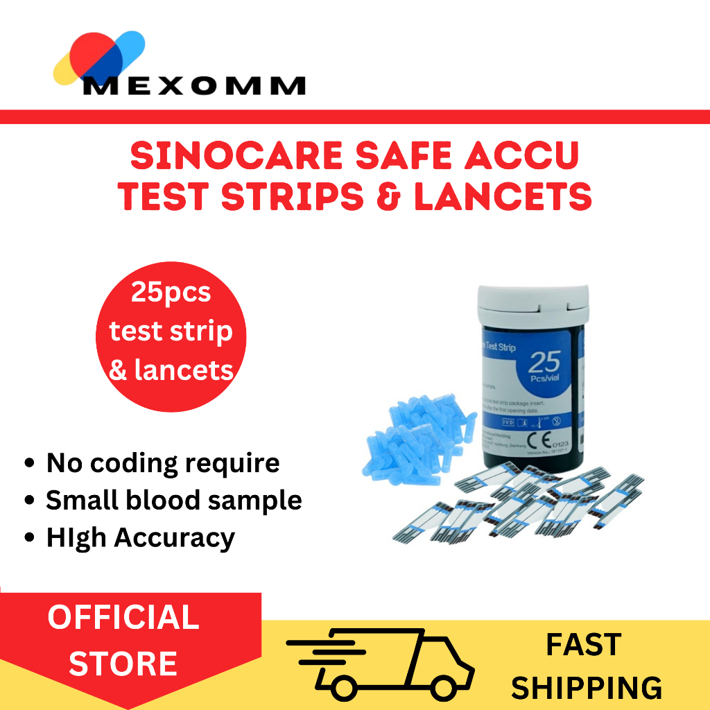 MEXOMM Sinocare Safe Accu Test Strips & Lancets Kit (25pcs each ...