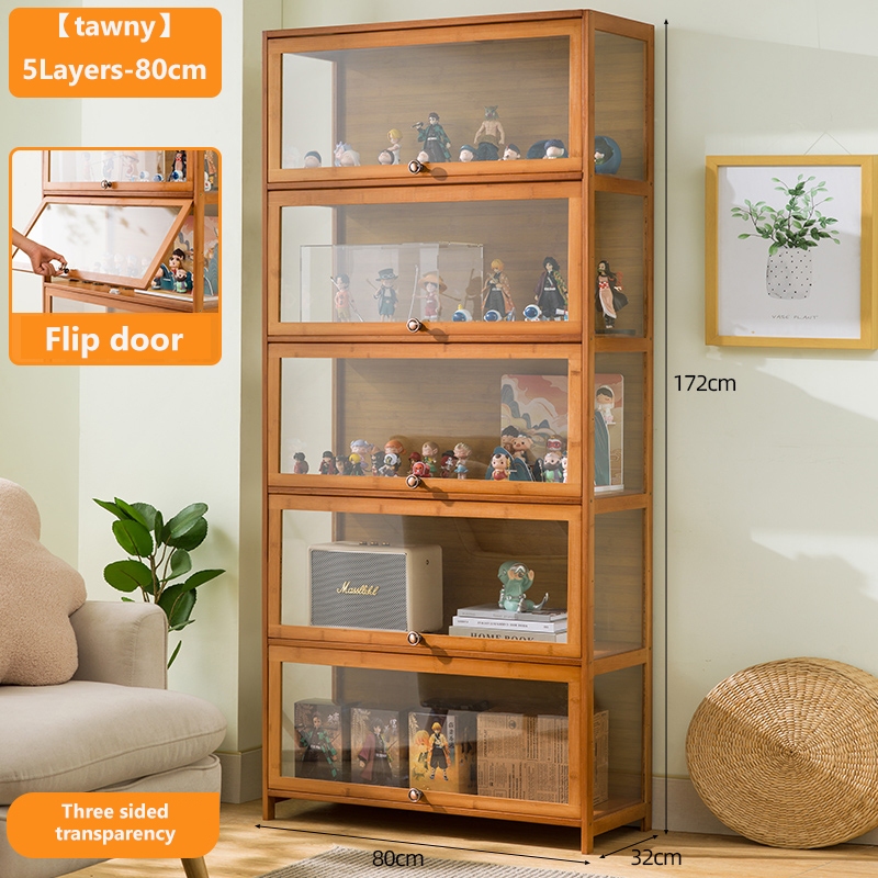 【On Hand】Bamboo Display Cabinet Acrylic 3/4/5Layers Wooden Storage ...