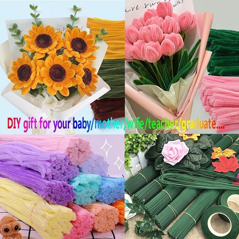 8mm Twisted Stick 100Pcs Multicolor Dense Fuzzy Wire Pipe Cleaner Craft ...