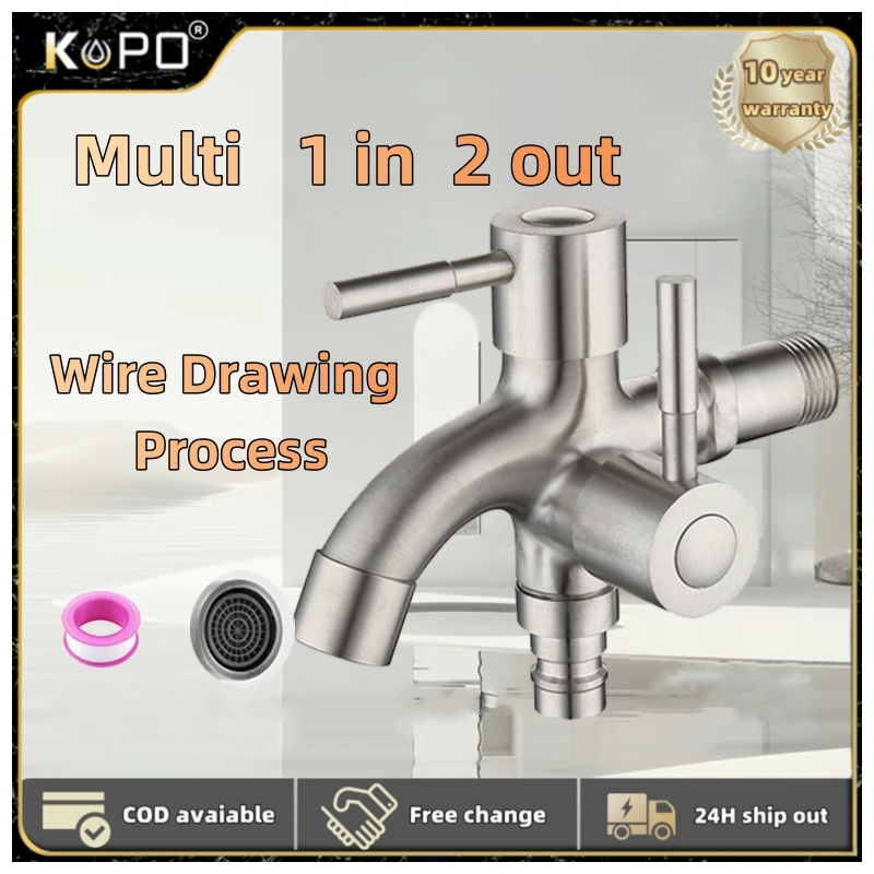 Stainless Steel 2 Way Tap for Bathroom Kitchen 1in2 out Two-way Copper ...