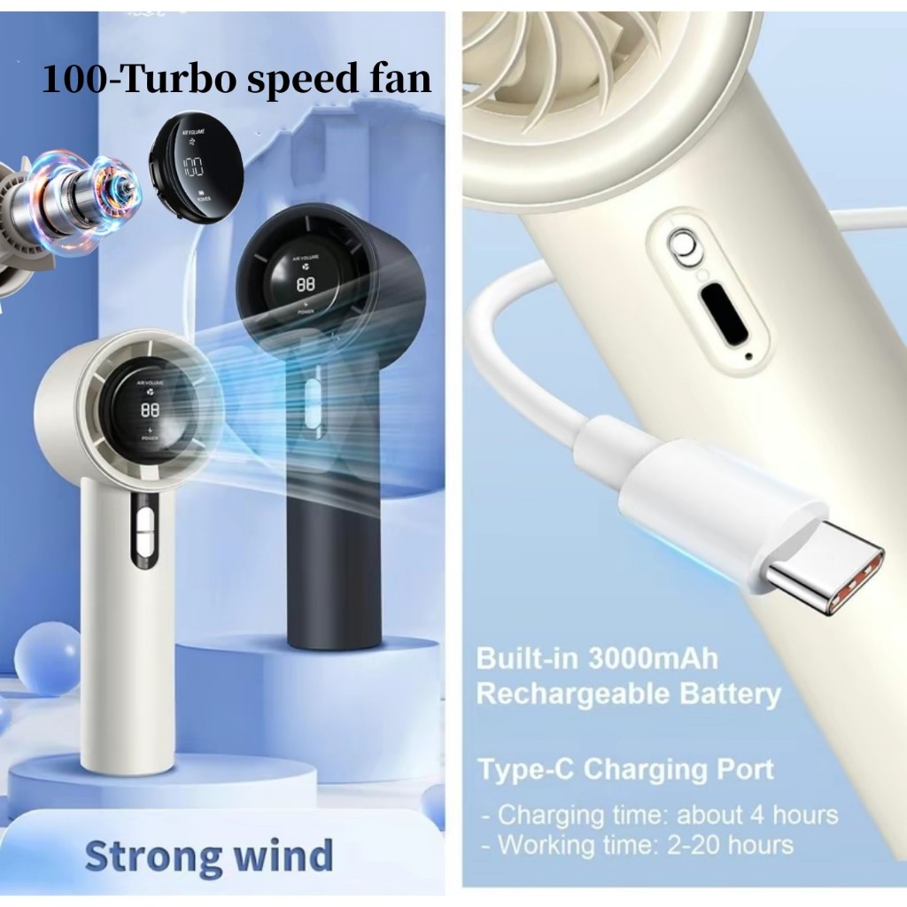 Rechargeable Handheld JET Fan Strong Wind 100 Gear Wind Speed Digital ...