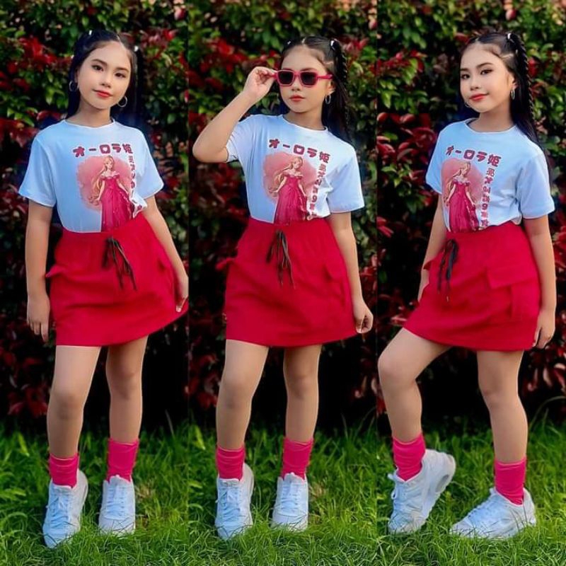 Disney Princess and Corduroy Cargo Skirt set Japanese Graphic Tee ...