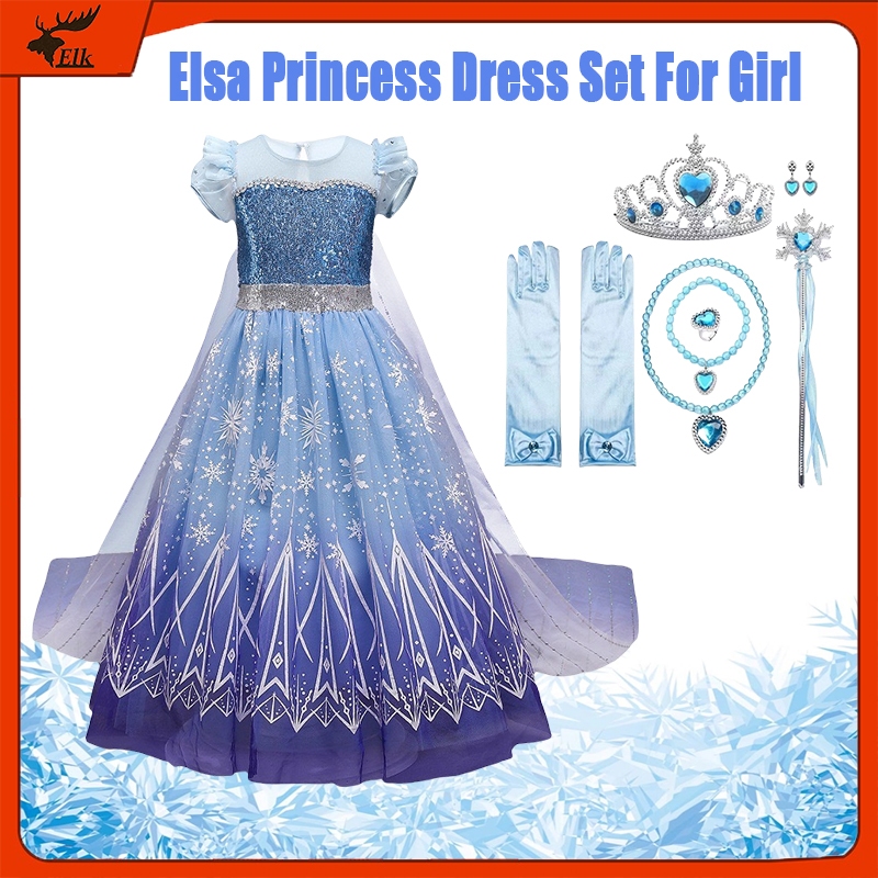 Elsa Princess Dresses For Girl Queen Elsa Cosplay Costume Birthday ...