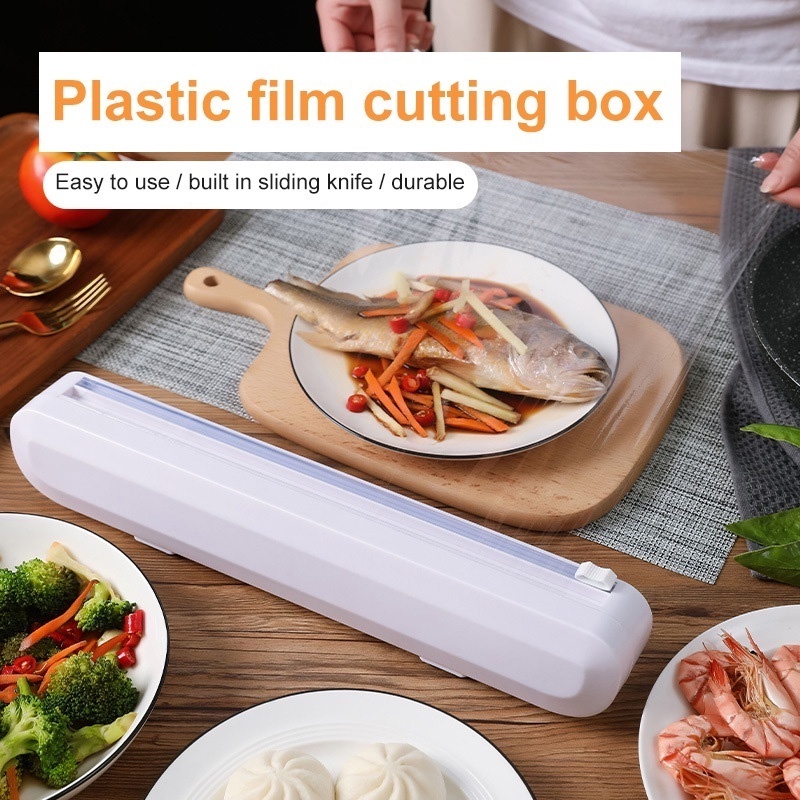 Plastic Food Wrap Dispenser With Slide Cutter Adjustable Cling Film ...