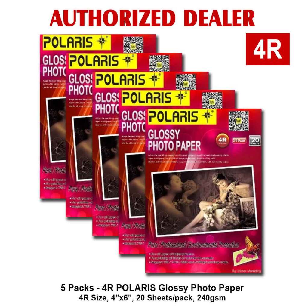 Polaris Glossy Photo Paper Papers 4R Size, 4x6 inches, 20 Sheets / Pack ...