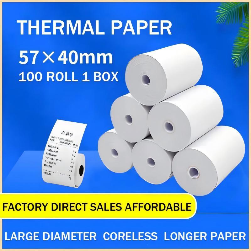 Thermal Paper Coreless 100 rolls 57x40 POS Receipt Paper 65gsm thermal ...