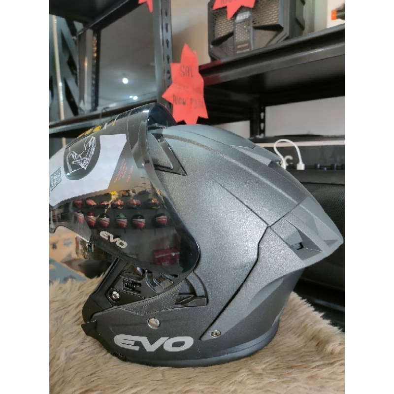 TR-X EVO HALF FACE HELMET DUAL VISOR (MATTE TITANIUM) with EXTRA LENS ...