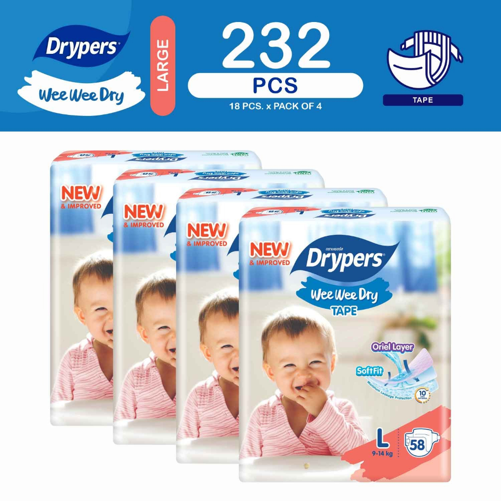 Drypers Wee Wee Dry Large 58 pack of 4 | Shopee Philippines