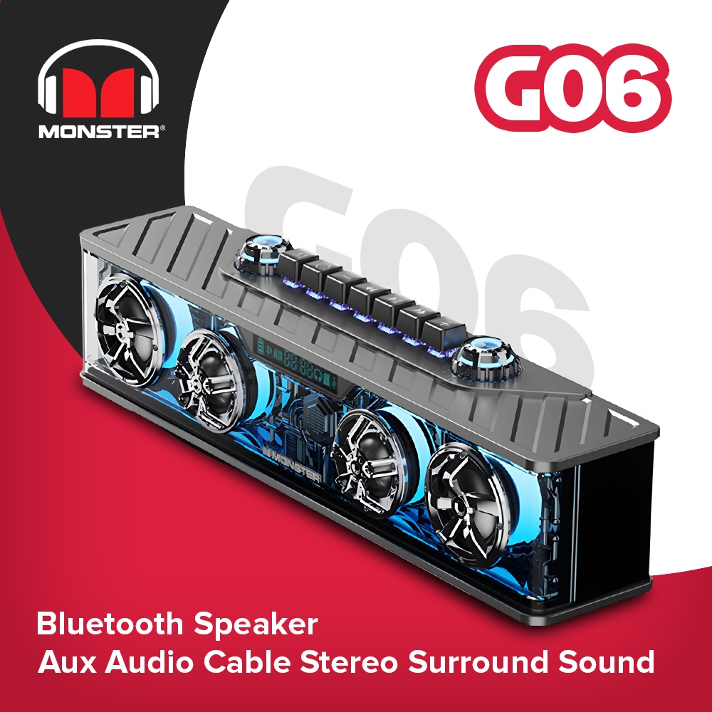 Monster G06 Bluetooth Speaker 4000mAh Aux Audio Cable Heavy Bass Stereo ...