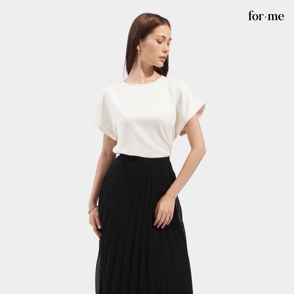 ForMe Extended Sleeve Blouse with Front Pleating Detail For Women (Off ...