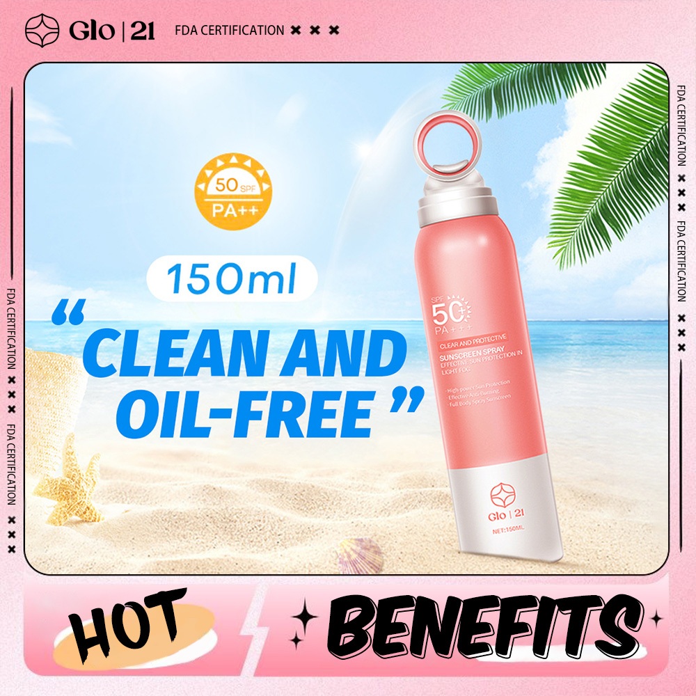 GLO21 Sunscreen Spray, Whitening, Waterproof, Sweat-Proof, Long-Lasting ...