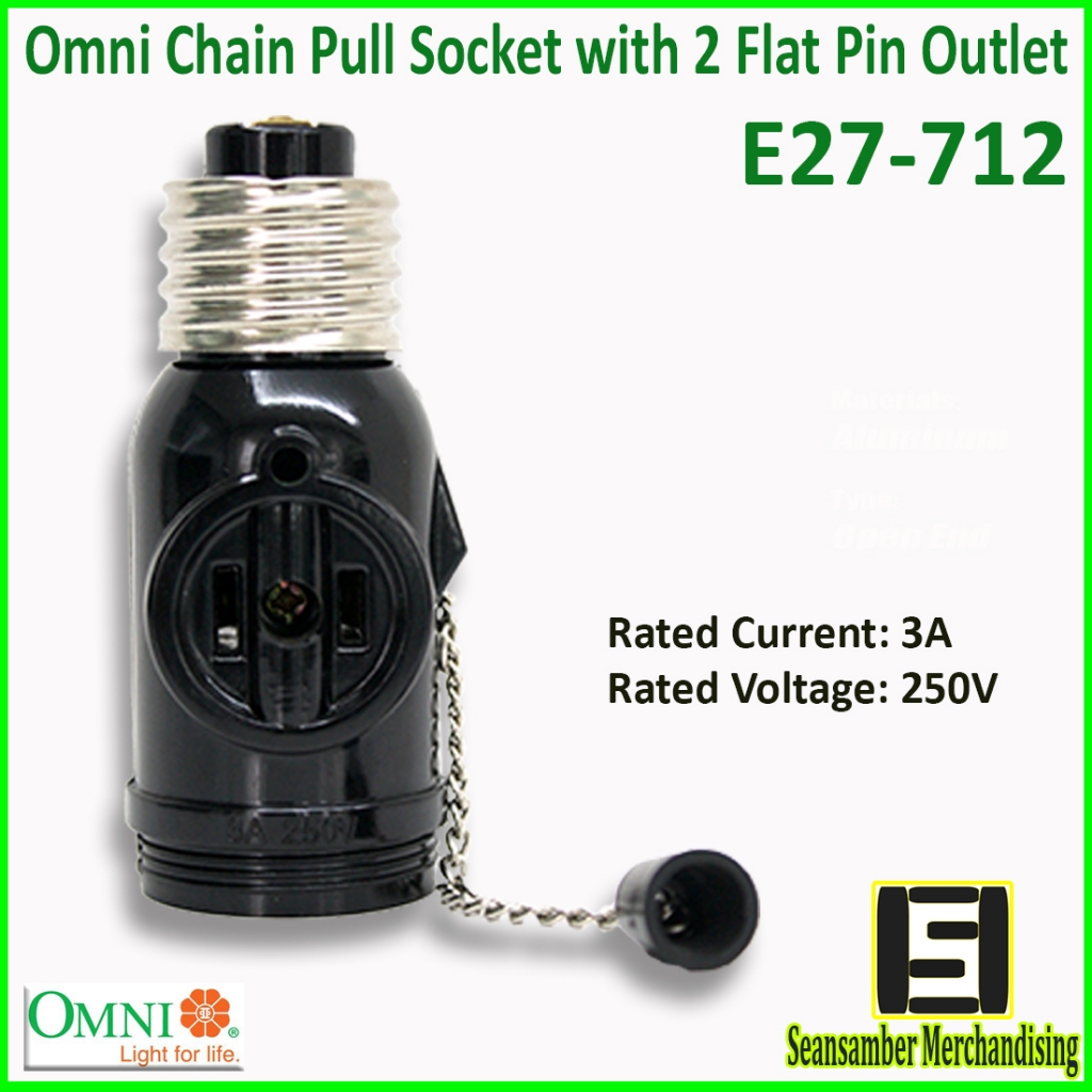Omni or Firefly Chain Pull Socket with 2 Flat Pin Outlets 3A 250V E27 ...