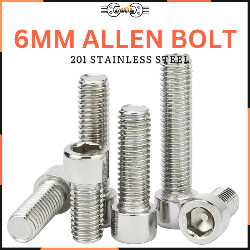 M6 -6mm STAINLESS ALLEN BOLT full thread and half thread screw | Shopee ...