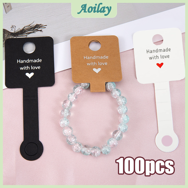 100Pcs Self Adhesive Jewelry Display Card Kraft Jewelry Selling Hang ...