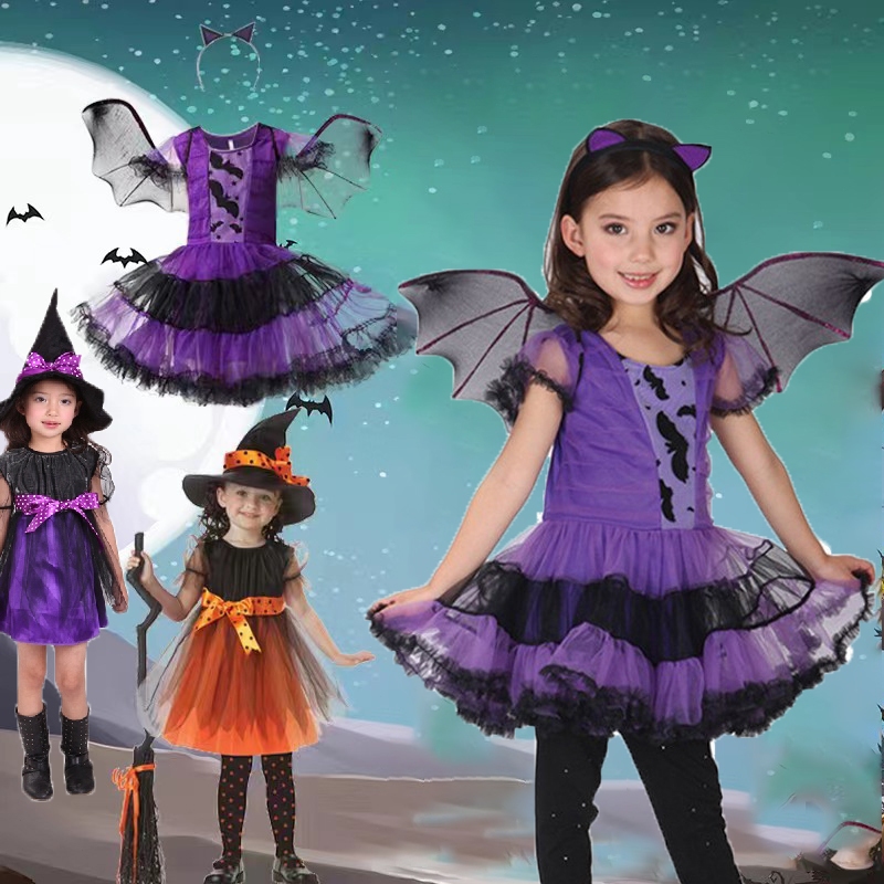 Witch Costume for Kids 2-14 Yrs Halloween Costume With Hat Performance ...