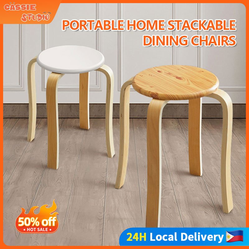Solid Wood Stools Stackable Wooden Chairs High Round Stools Table ...