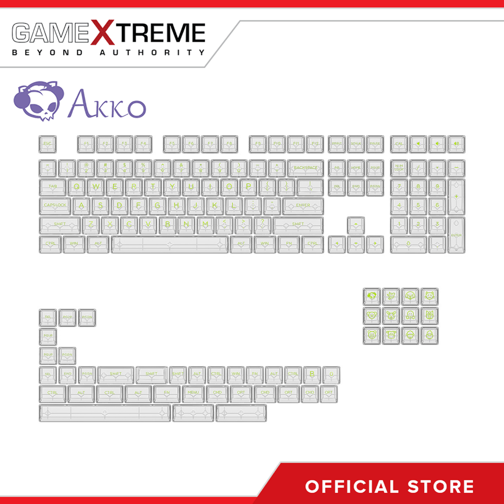 AKKO Clear Full Transparent Keycaps Set ASA 155 Keys With Green Printed ...