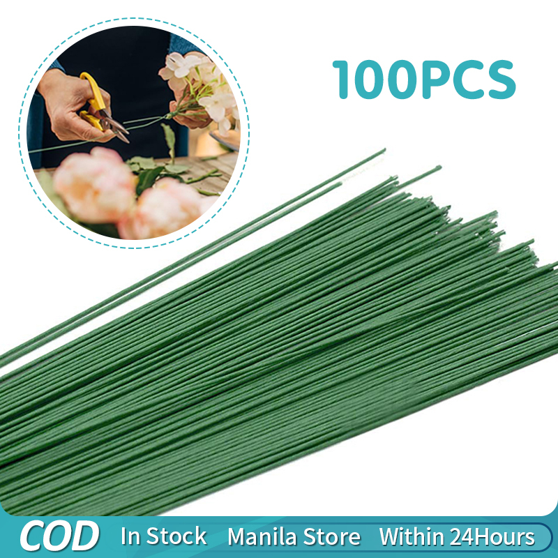 100pcs Floral Stem Wire 40cm Green Bouquet Stem,for Flower Arrangements ...