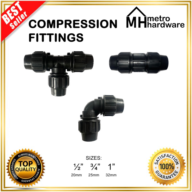 PE Compression Fittings 1/2 3/4 1” Pipe Quick Connector Elbow Coupling Tee 20mm 25mm 32mm ...