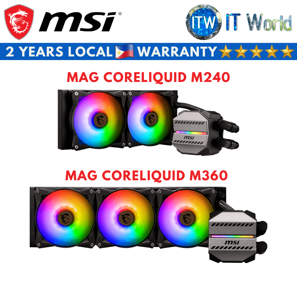 Msi Mag Coreliquid M240/M360 Aluminum Two Ball Bearing ARGB Liquid Cooler | Shopee Philippines