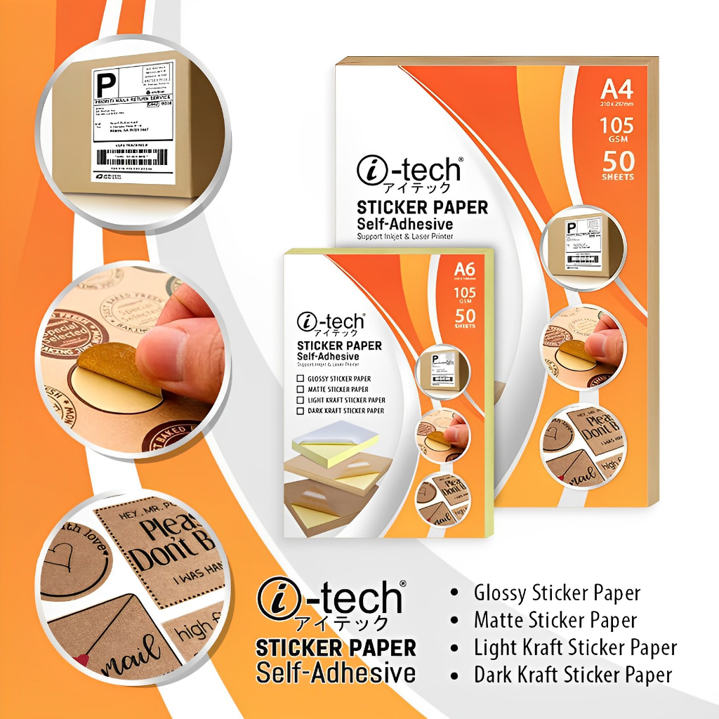 i-tech Printable Sticker Paper A4/A6 Size 105gsm Labels/Adhesive For ...