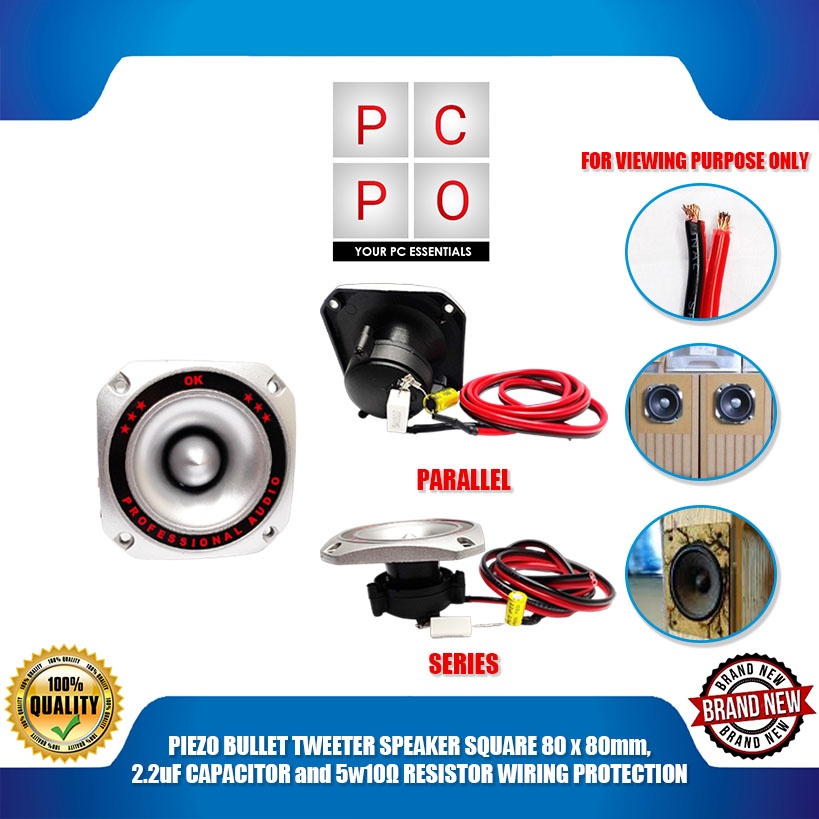 PIEZO BULLET TWEETER SPEAKER SQUARE 80x80mm, 2.2uF CAPACITOR and 5w10Ω ...