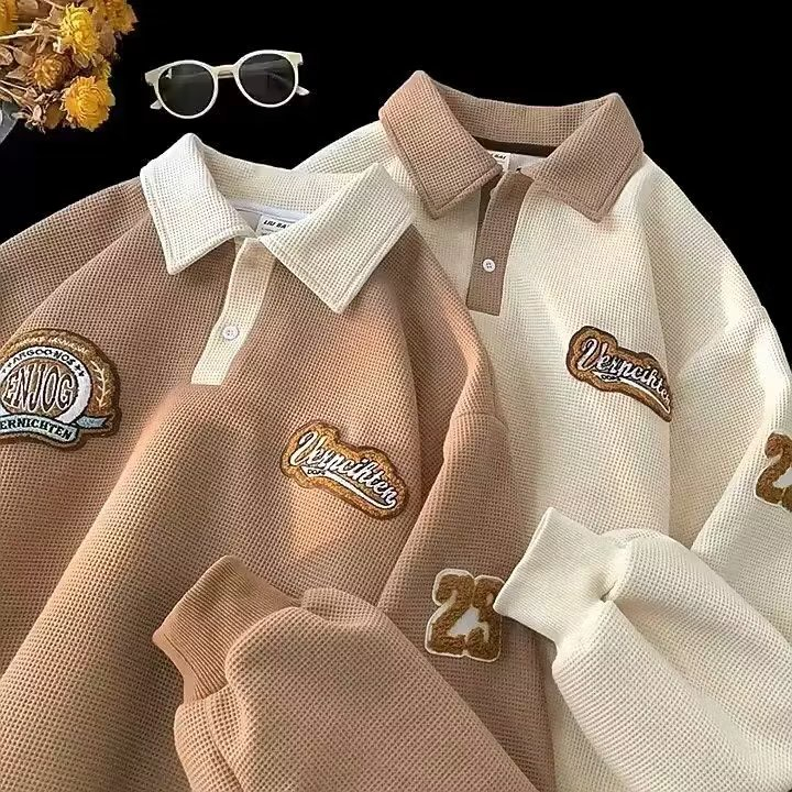 Academic Polo Sweatshirt Korean Retro Oversize Sweatshirt Men's Label ...