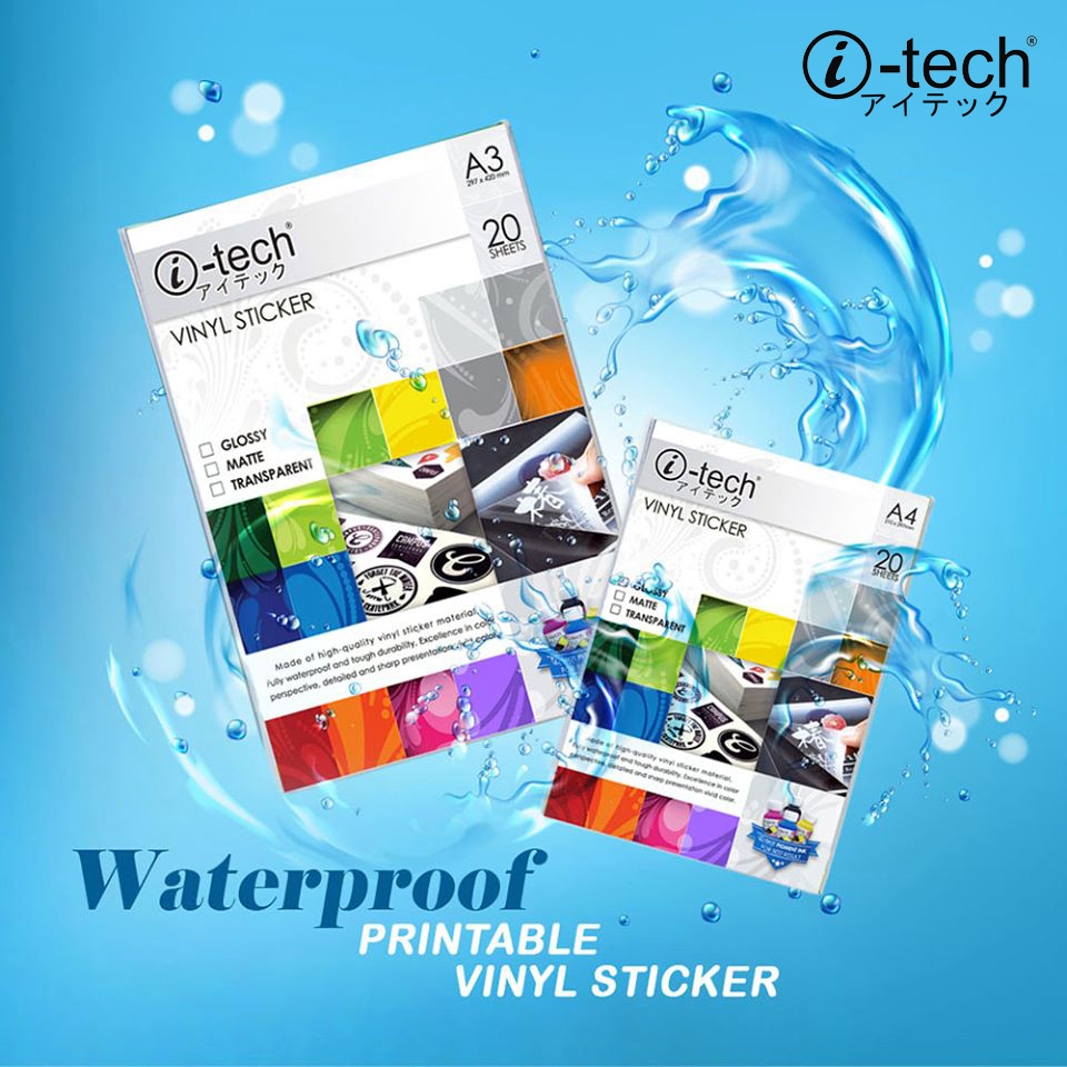 i-tech Vinyl Sticker Waterproof A4 Size Glossy Matte Transparent Inkjet Printable Sticker 20 ...
