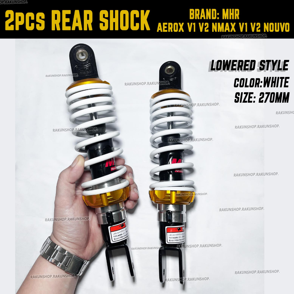 Yamaha Aerox V1 V2 Nmax V1 V2 Nouvo MHR WHITE 2 pcs Set Rear Shock 270mm Lowered Style PLug and ...