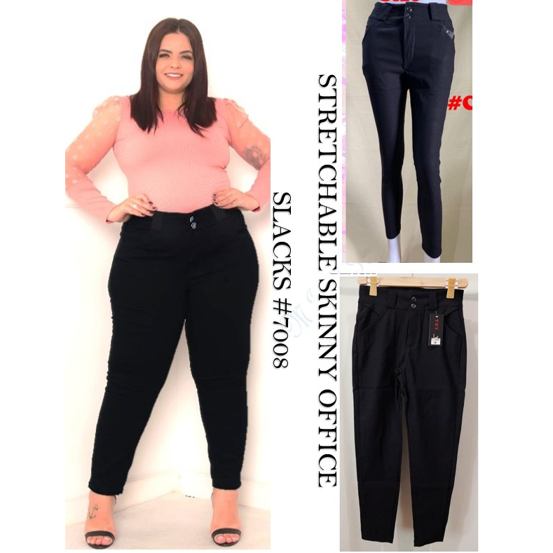 28-40 (#7008) Plussize Skinny Stretchable Slacks Pleated 2Button Lock ...
