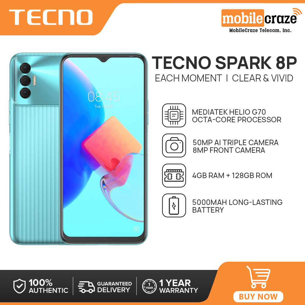 Tecno Spark 8P 4GB RAM+128GB ROM | MediaTek Helio G70 | 50MP AI Triple Rear Camera | Android 11 ...