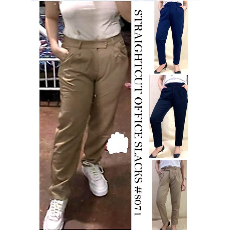 Plussize Straightcut Slacks (8071) Highwaist Office Pants Elasticated ...
