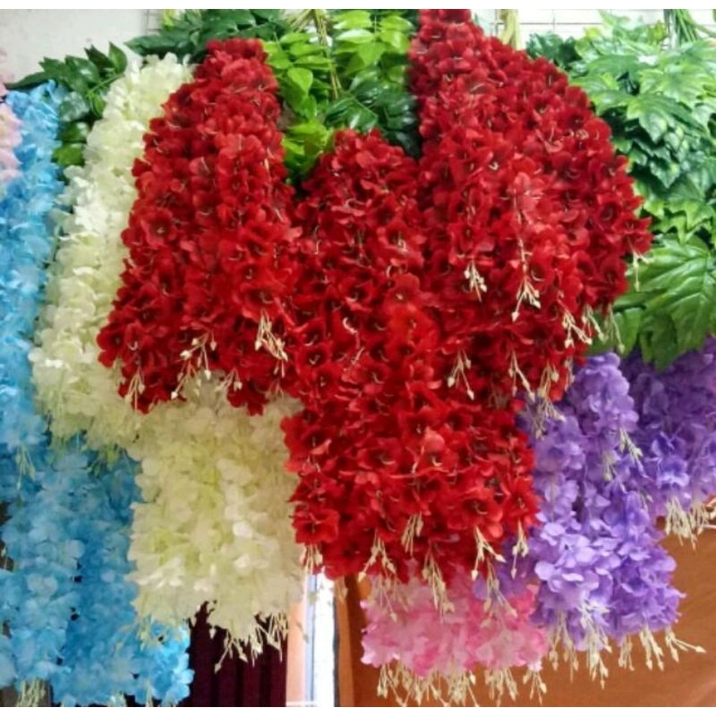 Hanging Wisteria Tri-stem Artificial Flower Hanging Wisteria THICK ...