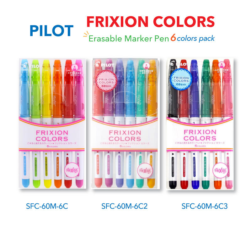 Pilot Frixion Colors 6 colors Pack (3 variation) 0.6mm Tip Frixion ...