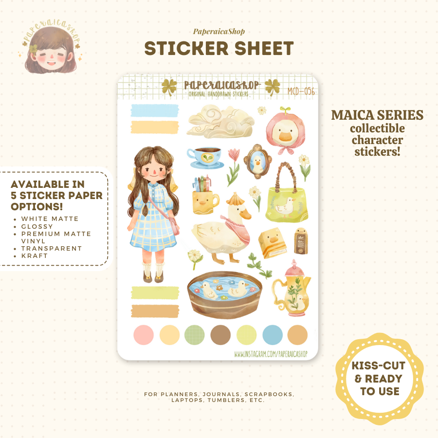 Duck Girl Sticker, Cozy Stickers, Aesthetic Stickers, Sticker Sheet ...