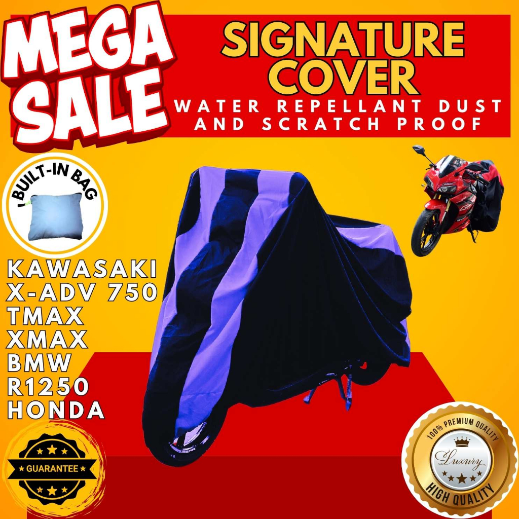 SIGNATURE MOTORCYCLE COVER TMAX XMAX XADV 750 BMW R1250 BIG BIKE WITH ...