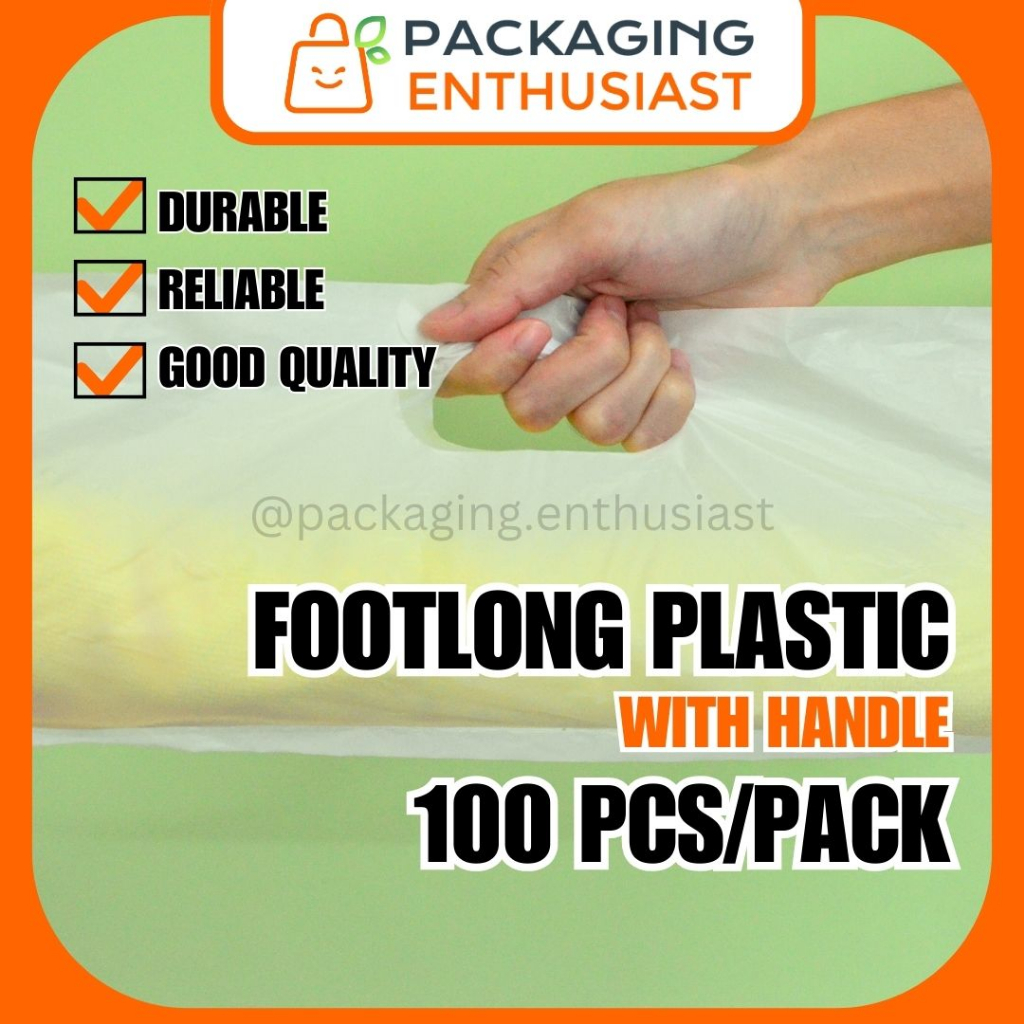 FOOTLONG Hotdog Wrapper Plastic Bag w/ Handle PLAIN WHITE (100 PCS/PACK ...