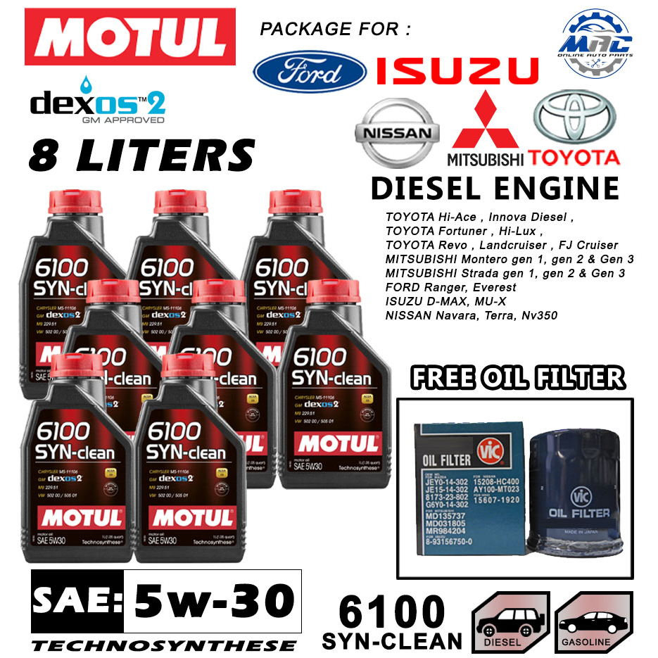 Motul 6100 SYN-CLEAN 5w-30 8 liters Advanced Technosynthese Oil PACKAGE ...