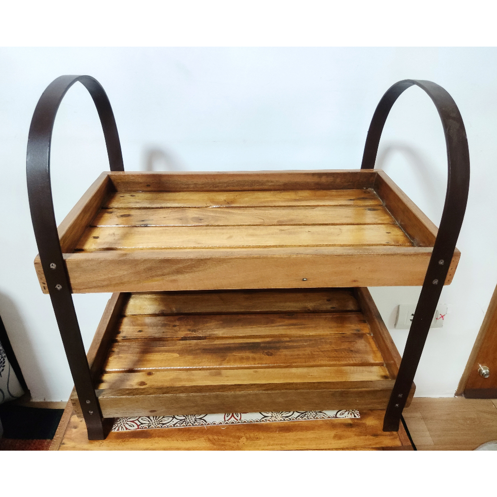 Solid Wood 2 Layer Fixed Shelf Large/ Wood Desk Organizer / Storage Box ...