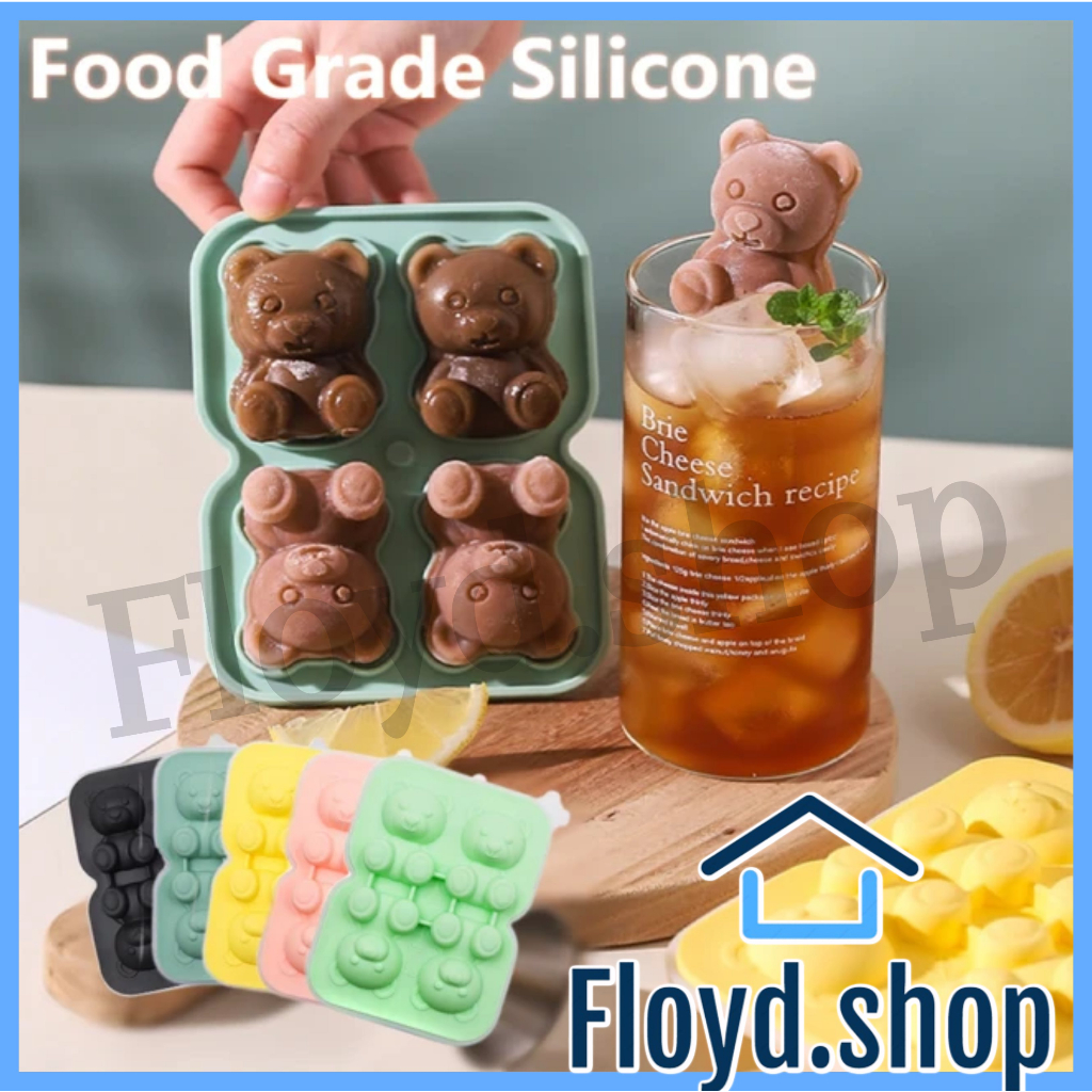 FLOYD.SHOP 4Grids Small bear shape ice cube silicone mold cute bear ice ...