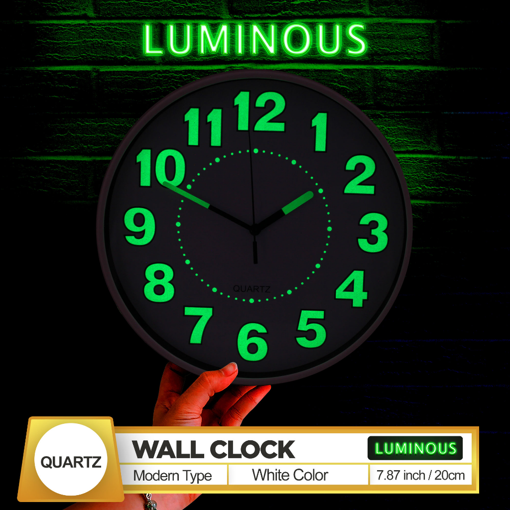Quartz Luminous / Glow In The Dark Wall Clock 20Cm 8 Inches | Shopee ...