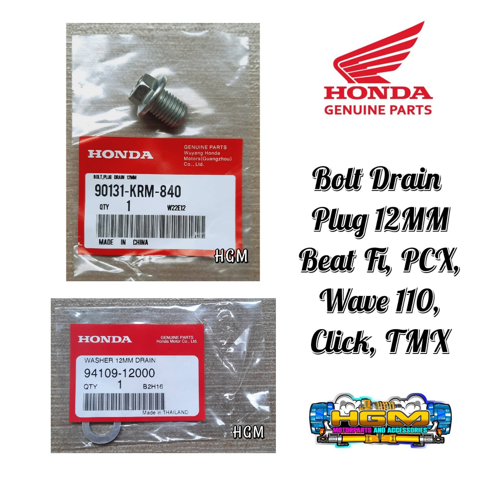 BOLT DRAIN PLUG AND WASHER 12MM HONDA BEAT FI,WAVE 110,ZOOMER,CLICK 125 ...
