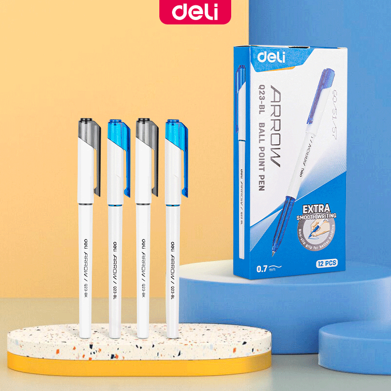 Deli EQ23 Press Ballpen 0.7mm Black/Blue Student Writing Ballpoint Pen ...