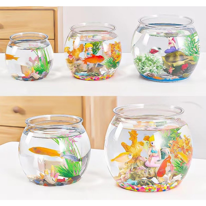 Heavy Duty Hard Plastic Transparent Fish Bowl Aquarium Betta Guppy ...