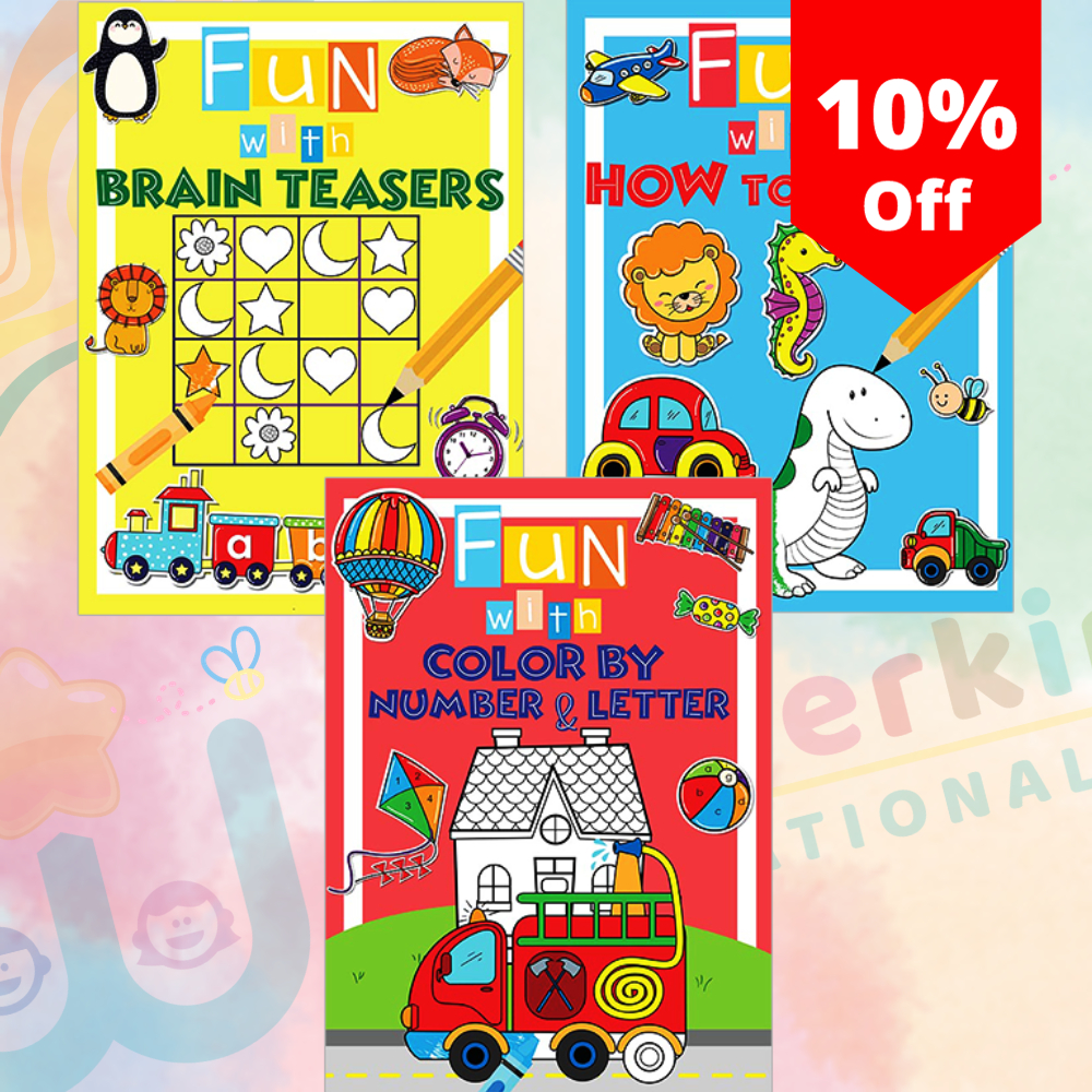 WKETS FUN WITH ACTIVITY SET OF 3 (BRAIN TEASERS, HOW TO DRAW, & COLOR ...