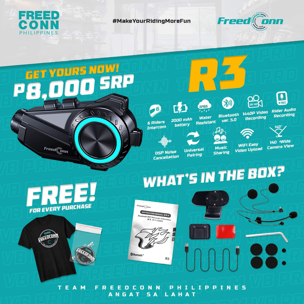 FREEDCONN R3 Motorcycle Helmet Bluetooth Intercom w/ Video Recording ...