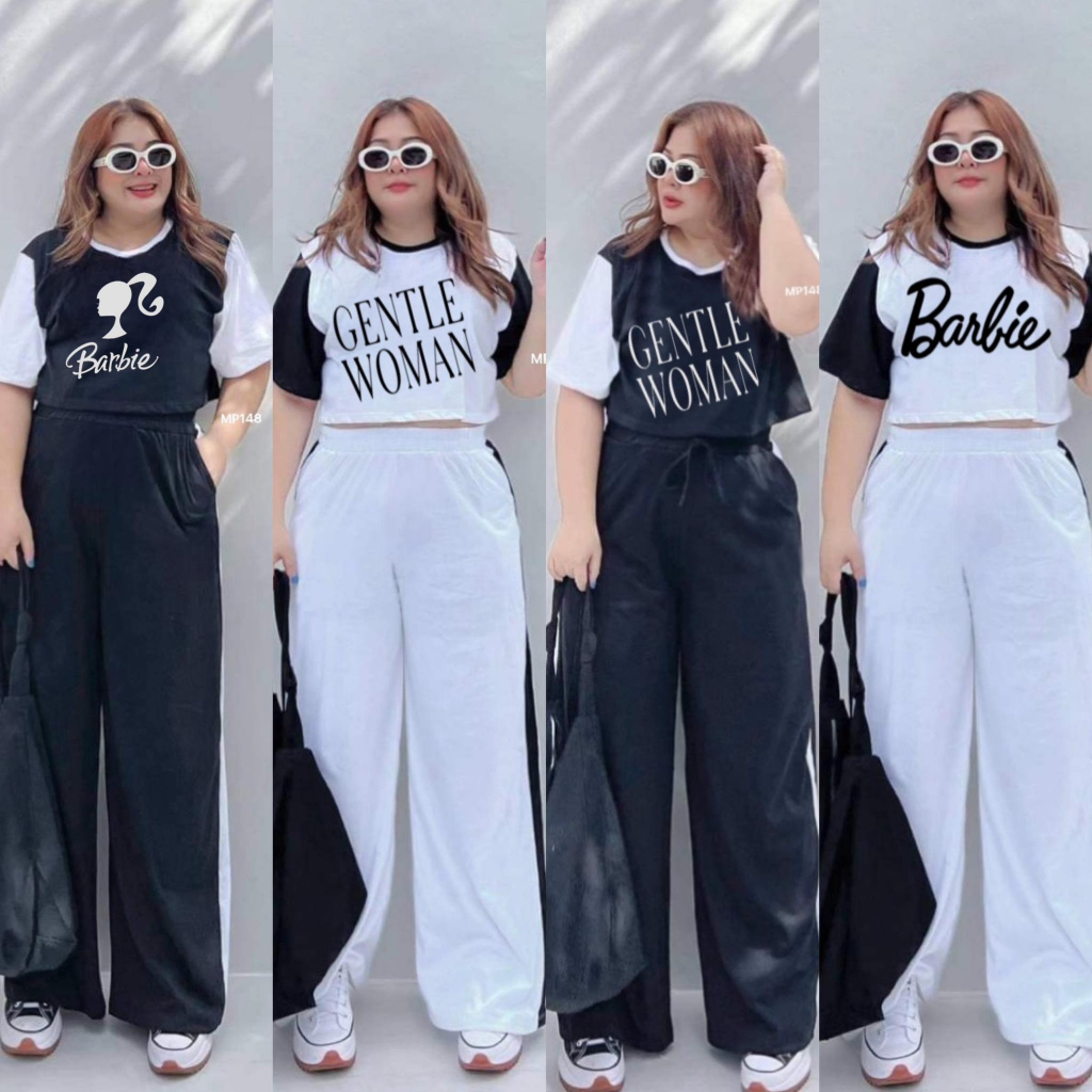 Plus size MAYEE Coordinates wide leg pants pair with loose crop top ...