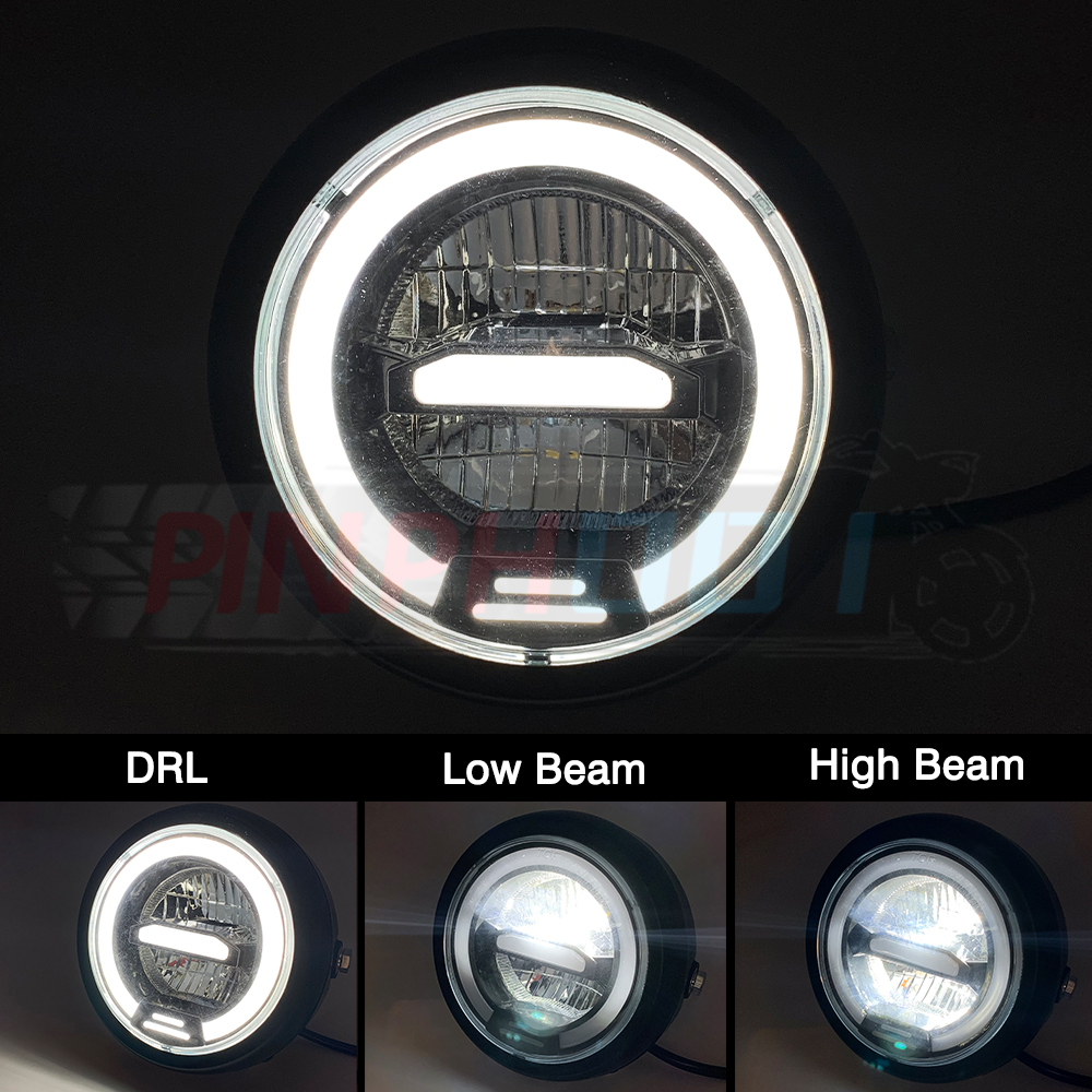 Motorcycle LED Headlight Universal Retro Motorcycle Headlamp Cafe Racer ...
